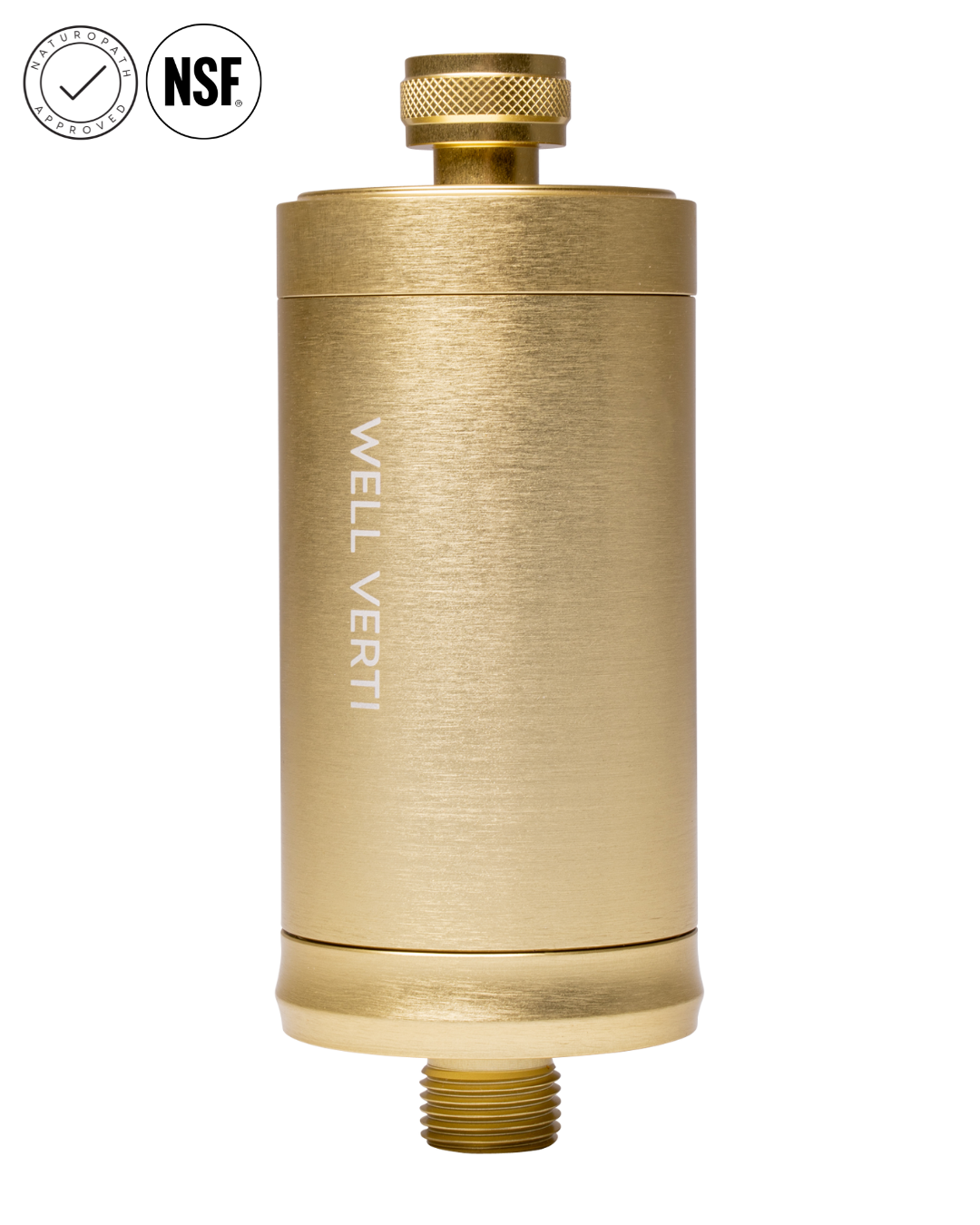 Premium Brushed Gold Shower Filter for Hard Water | Well Verti