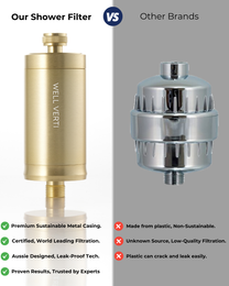 Well Verti™ Brushed Gold Shower Filter | Leading Filtration with UPAC ...